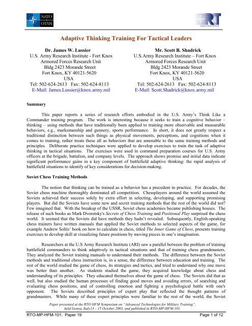 Adaptive Thinking Training For Tactical Leaders