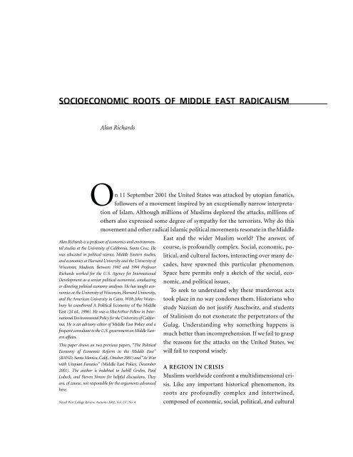 Socioeconomic Roots of Middle East Radicalism