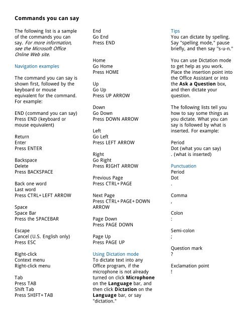 Speech Recognition Commands