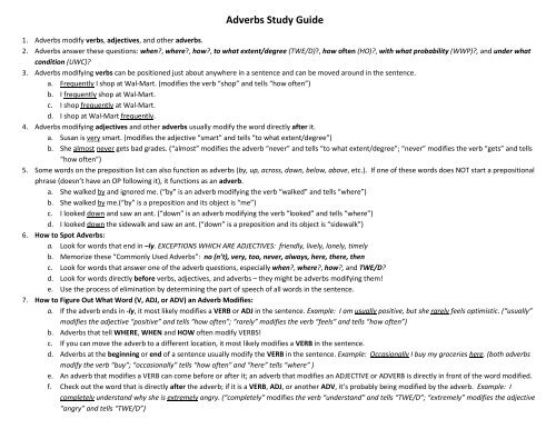 Adverbs Study Guide