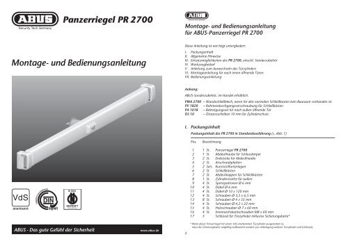 Montage- und Bedienungsanleitung Panzerriegel PR 2700 - Abus