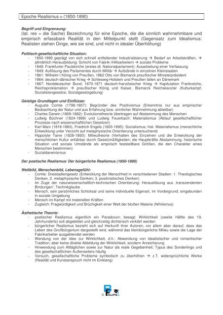 Epoche Realismus © (1850-1890) (lat. res = die ... - bjoernfaupel
