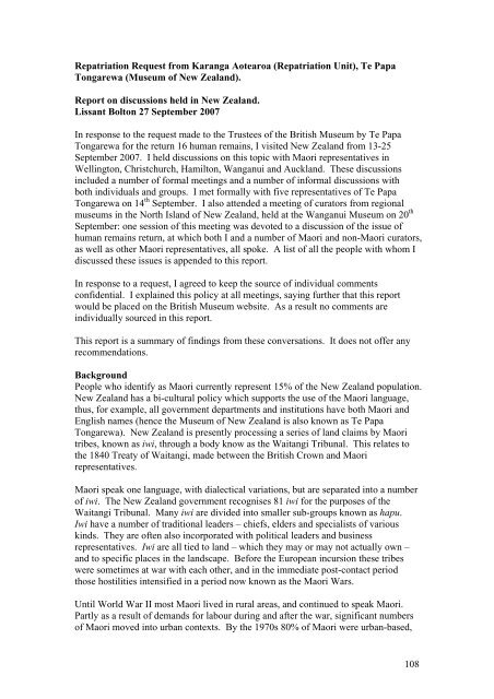 Repatriation Request from Karanga Aotearoa, Te ... - British Museum