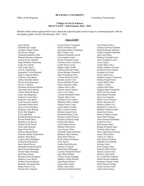 Dean's List - Bucknell University