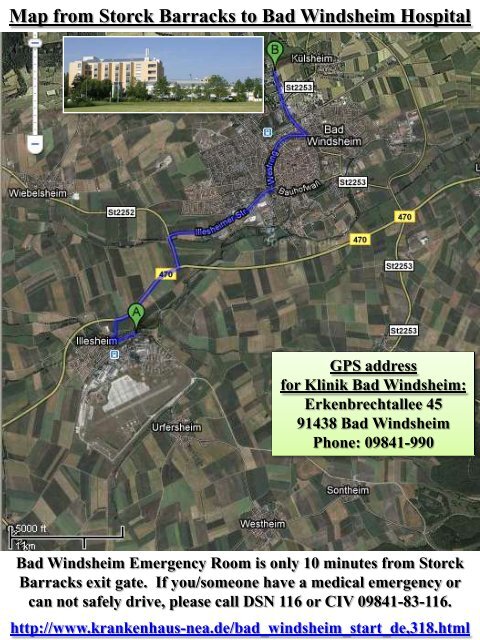 Map from Storck Barracks to Bad Windsheim Hospital - ERMC