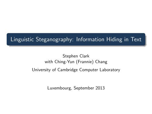 Linguistic Steganography The Computer Laboratory University Of