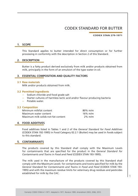 CODEX STANDARD FOR BUTTER - CODEX Alimentarius