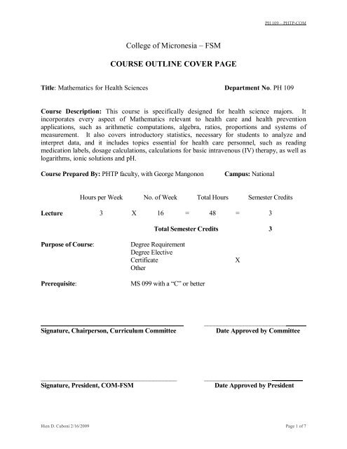 PH109 Mathematics for Health Sciences.pdf - FSM