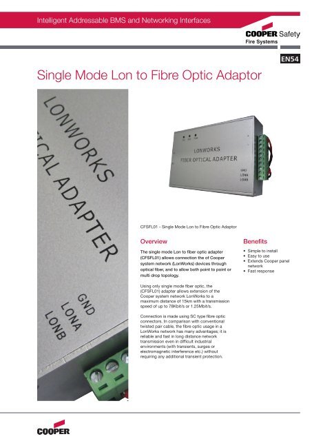 Single Mode Lon to Fibre Optic Adaptor - Cooper Fire