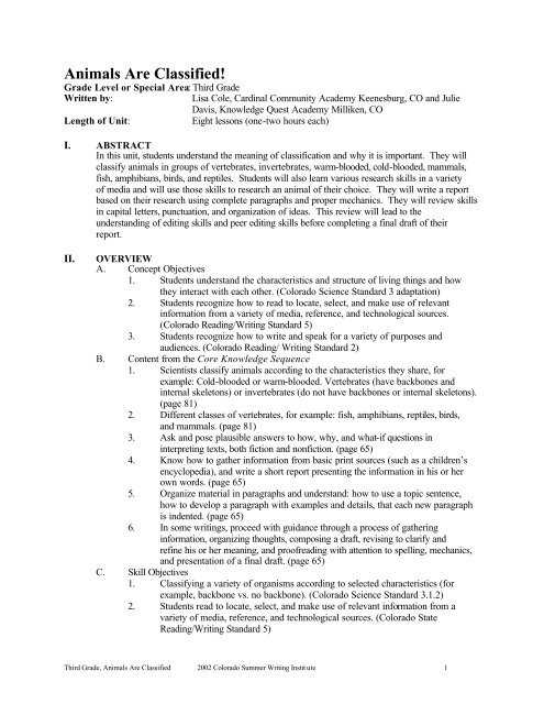 Animals Are Classified! - Core Knowledge® Foundation