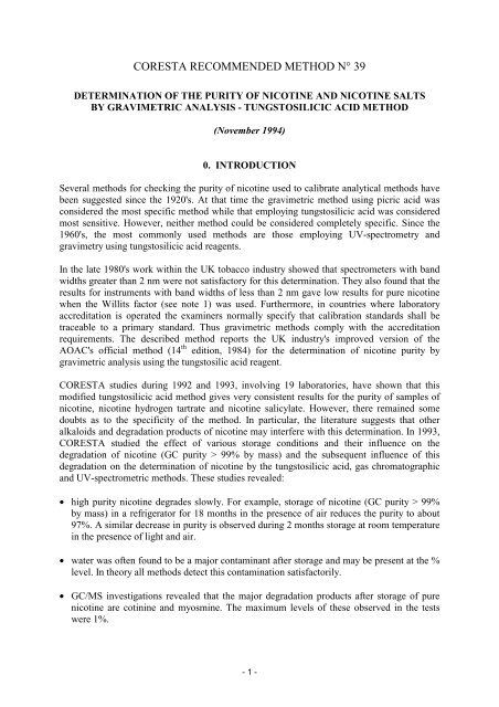 CORESTA RECOMMENDED METHOD N˚ 39