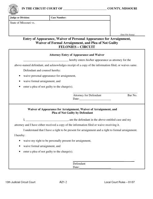 Waiver of Arraignment