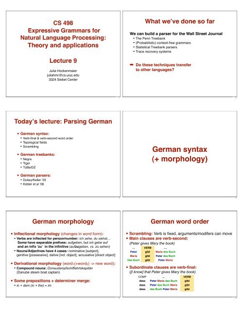 German syntax (+ morphology)