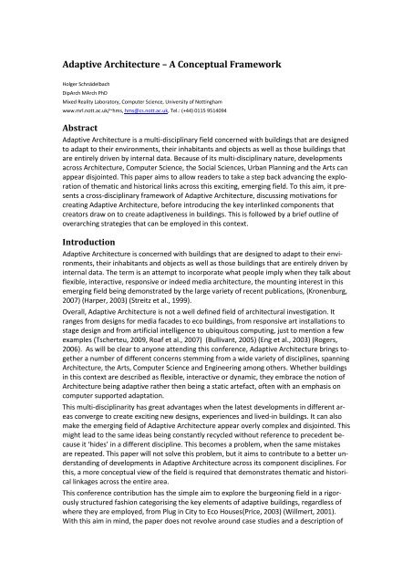 Adaptive Architecture – A Conceptual Framework - School of ...