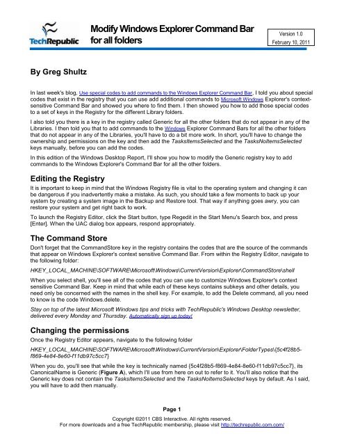Modify Windows Explorer Command Bar For All Folders