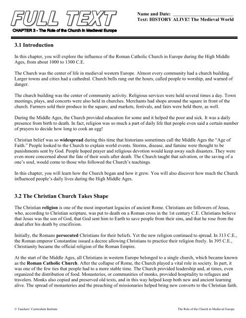 Christian Church In Medieval Europe