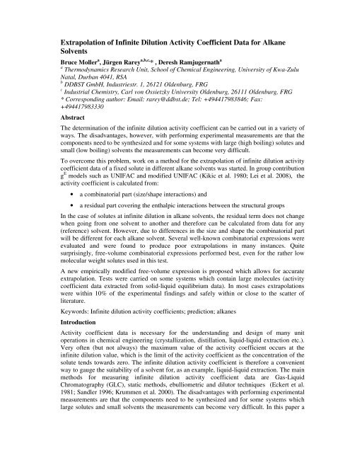 Extrapolation Of Infinite Dilution Activity Coefficient Data For