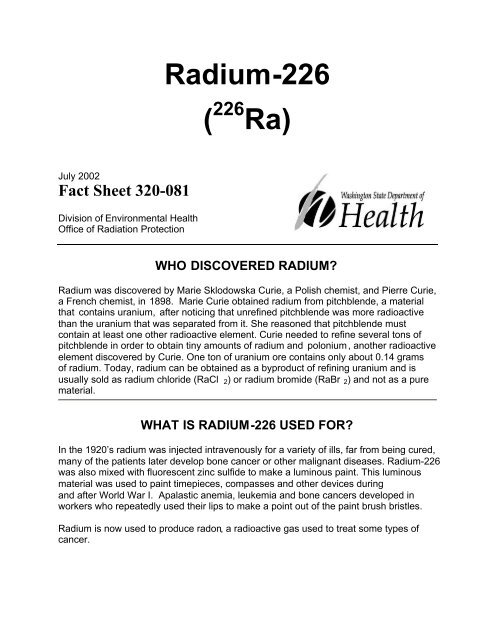 Radium-226 - Washington State Department of Health