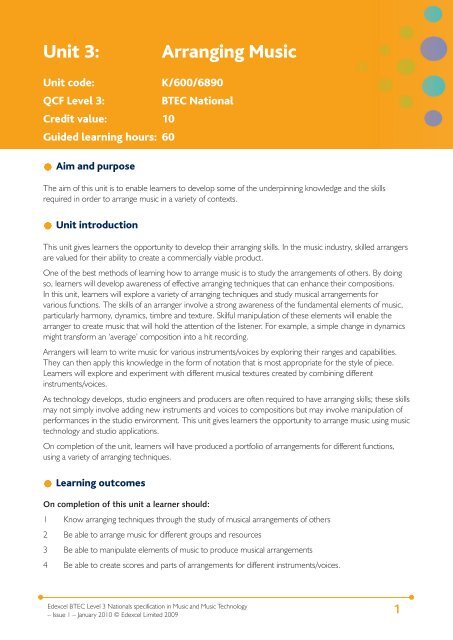 Unit 3: Arranging Music - Edexcel