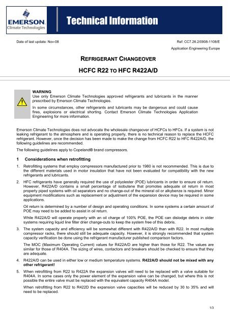 Technical Information - Emerson Climate Technologies