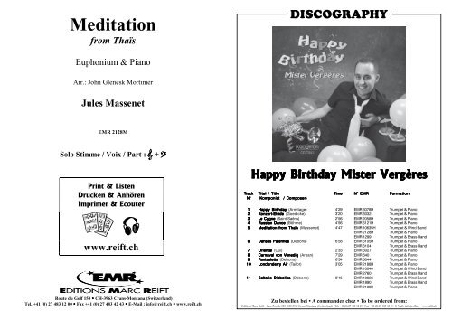 Meditation from Thaïs - Editions Marc Reift