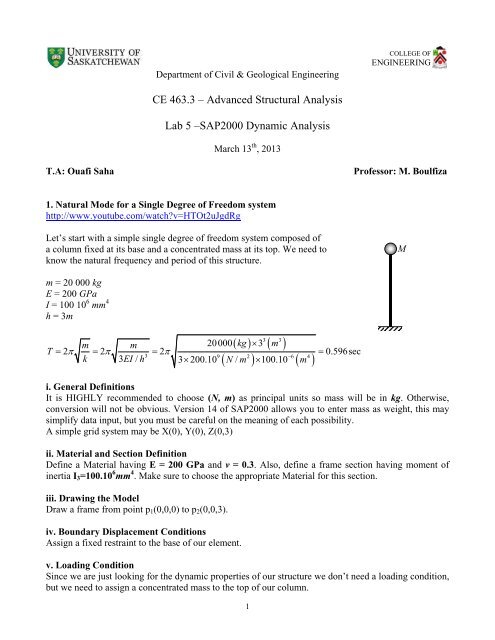 SAP2000 Dynamic Analysis - College of Engineering