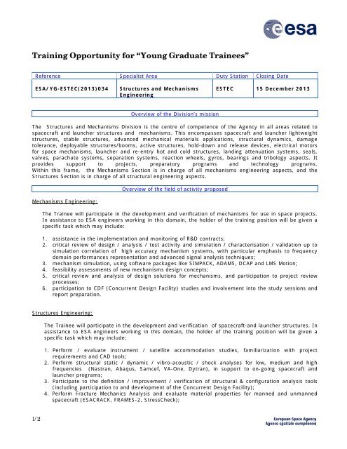 Structure and Mechanisms Engineering - ESA