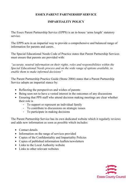 ESSEX PARENT PARTNERSHIP SERVICE IMPARTIALITY POLICY ...