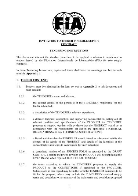 contract tendering instructions - FiA
