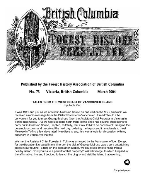 Forest History Newsletter 73 - Ministry of Forests, Lands and Natural ...