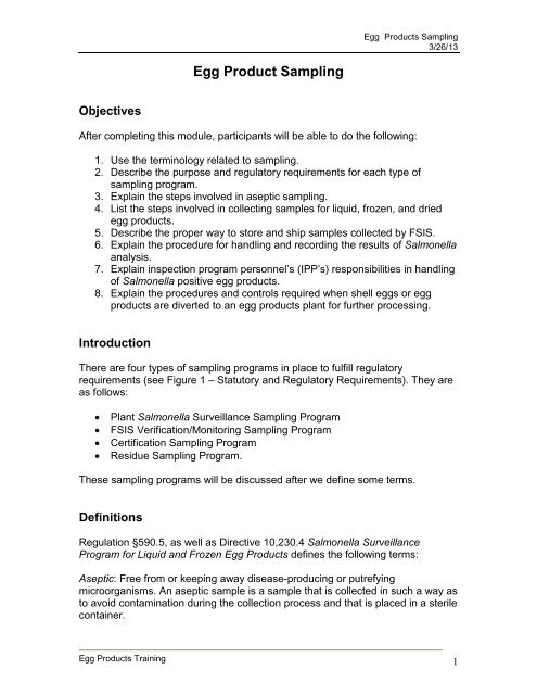 Egg Products Sampling - Food Safety and Inspection Service