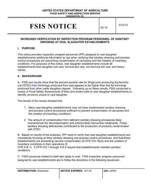 FSIS Notice 20-13 - Food Safety and Inspection Service
