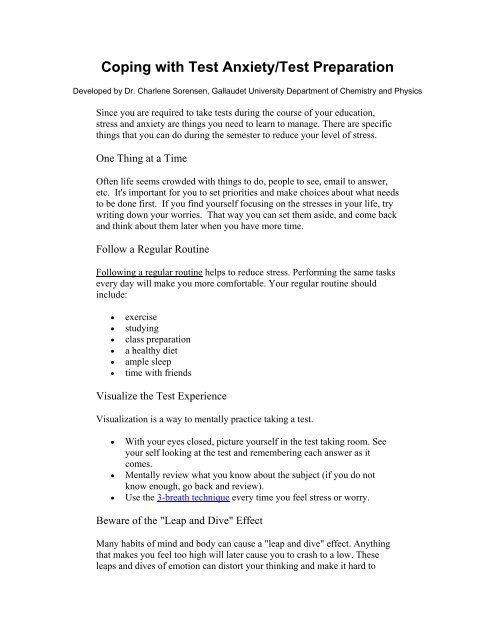 Coping with Test Anxiety/Test Preparation - Gallaudet University