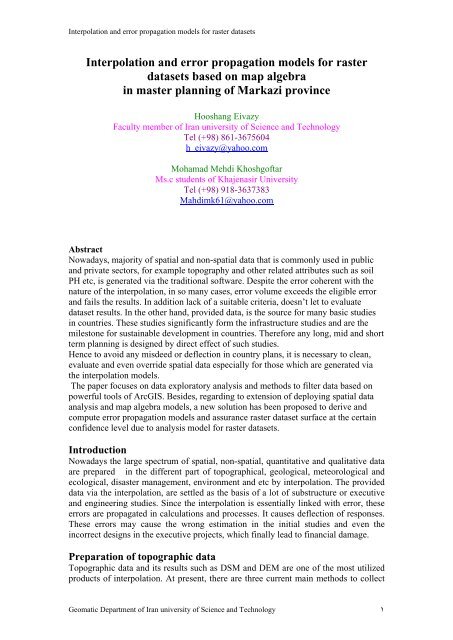 Interpolation And Error Propagation Models For Raster Datasets Based