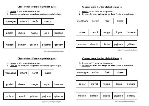 Classer dans l'ordre alphabétique - Gomme & Gribouillages