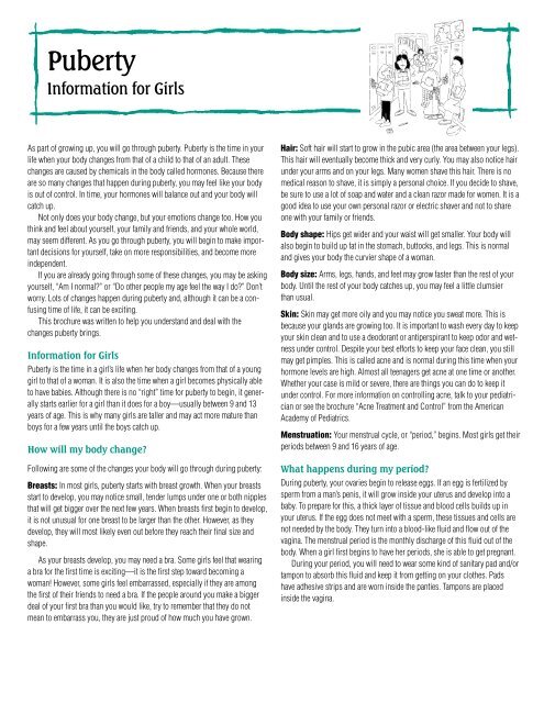 Puberty - Information for Girls - Goodlettsville Pediatrics