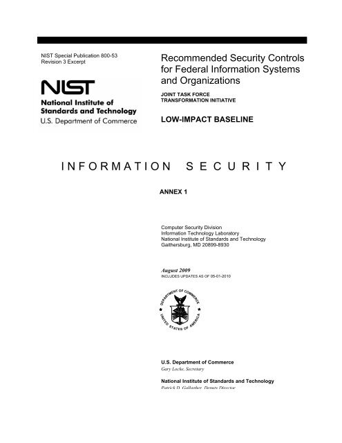 NIST SP 800-53 Revision 3, Recommended Security Controls for ...