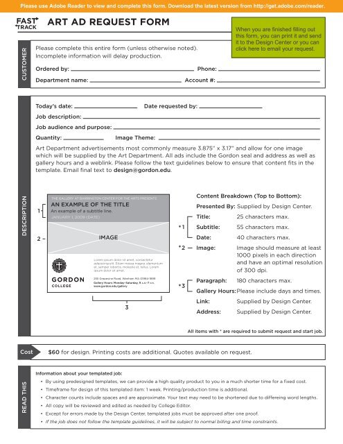 ART AD REQUEST FORM - Gordon College