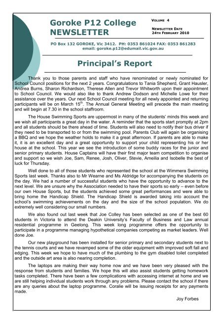 Principal's Report - Goroke P-12 College