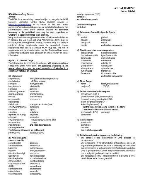 NCAA Banned Substances List - Seattle University Athletics