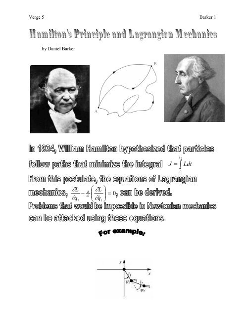 Hamilton's Principle and Lagrangian Mechanics - Goucher College