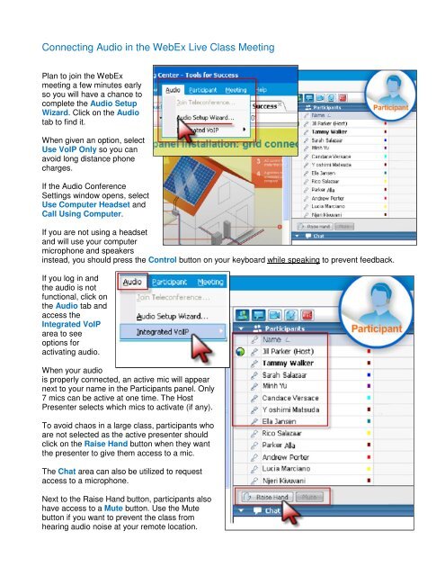 Connecting Audio in the WebEx Live Class Meeting