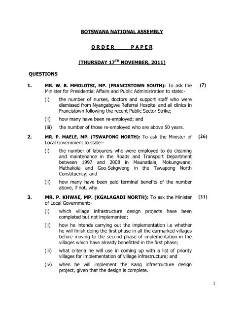Order Paper - Government of Botswana