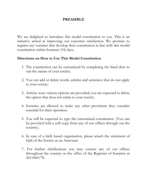 PREAMBLE We are delighted to introduce this model constitution to ...