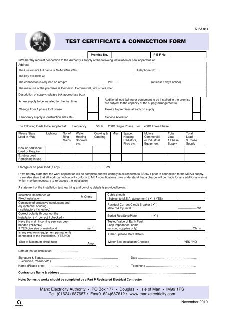 Electrical Installation Test Certificate Template