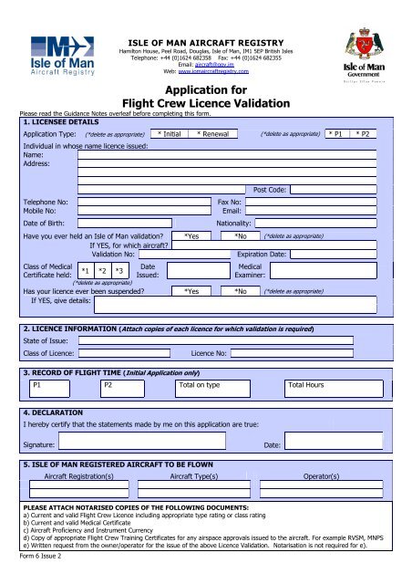 Form 6 Issue 2 Application for Validation of Flight Crew Licence