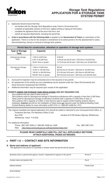 Application for Storage Tank System Permit - Government of Yukon