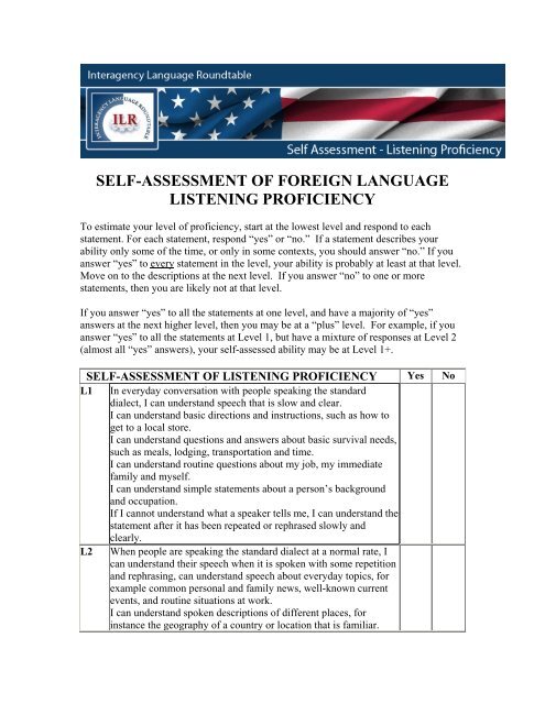 self-assessment of foreign language listening proficiency - ILR