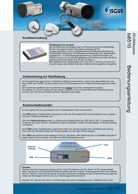 ZEUS®keyless - Is6510 (Servicegerät) - ISGUS