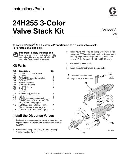3A1332A, ProMix 2KE 3-Color Valve Stack Kit ... - Graco Inc.